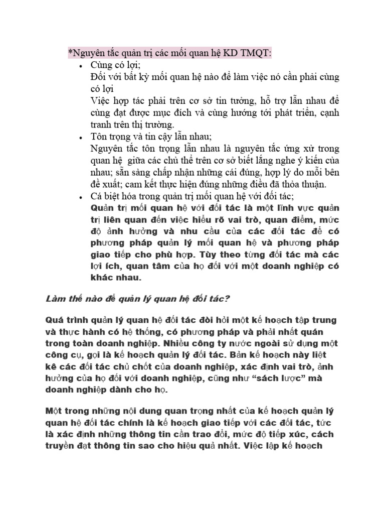 Nguyên tắc quản trị các mối quan hệ KD TMQT | PDF