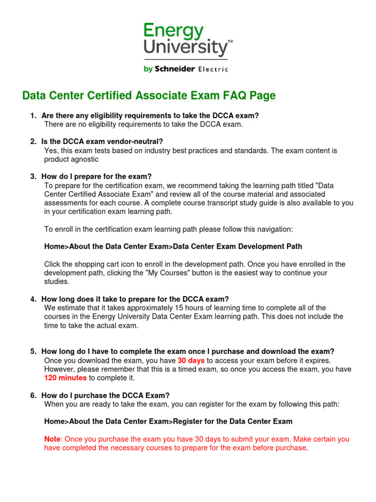 Data Center Certified Associate Exam F Aqs | PDF | Certification | Professional Certification