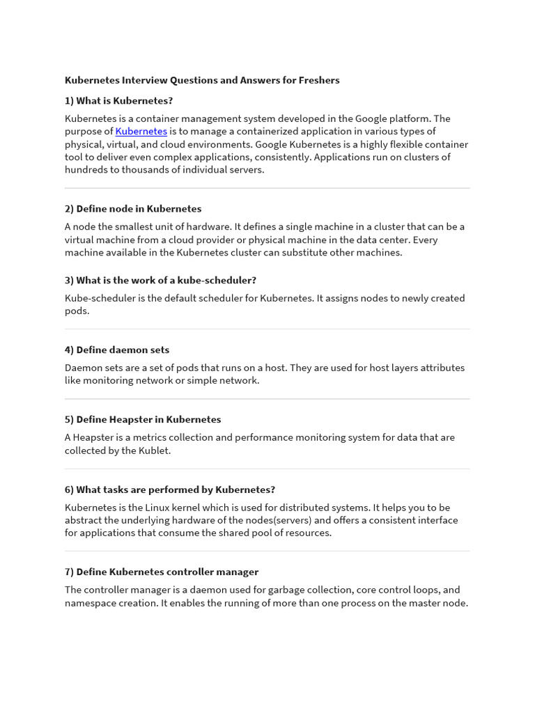 Kubernetes Interview Questions And Answers Pdf Computer Cluster