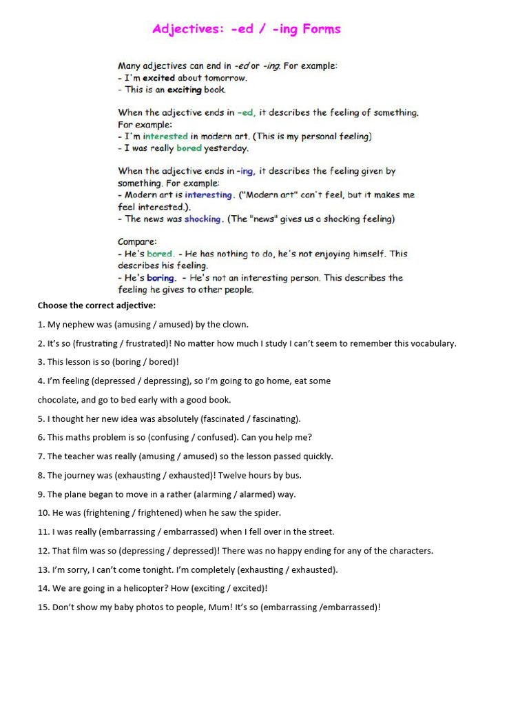 Choose The Correct Adjective | PDF