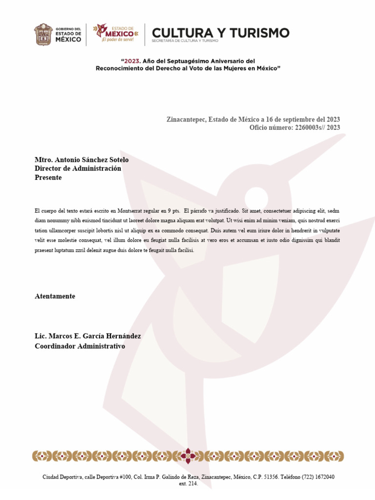 Oficio Membrete Oficial 16-Sep23 | PDF