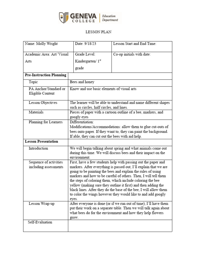 Geneva Lesson Plan Chart Template | PDF