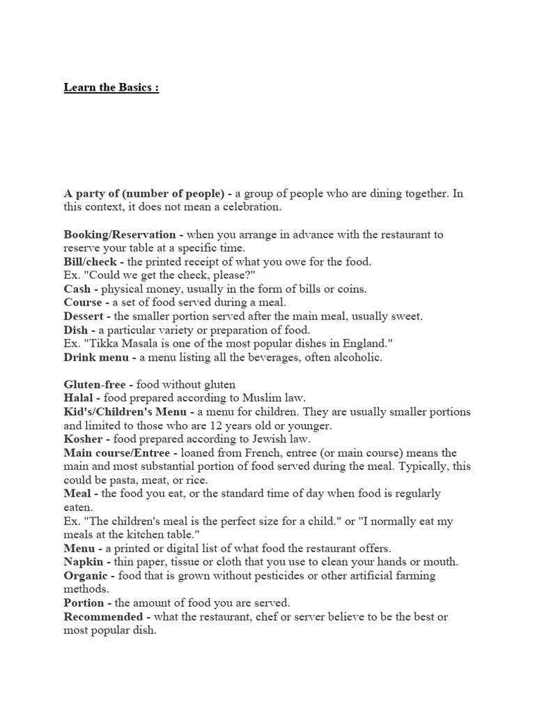 Learn The Basics | PDF | Waiting Staff | Menu