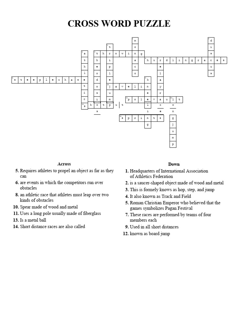 Cross Word Puzzle 928 | PDF | Track And Field