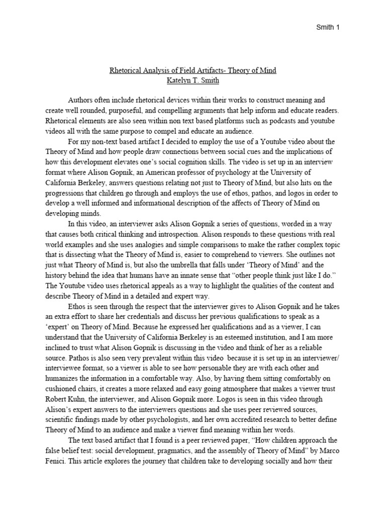 Project 2 Final Draft - Katelyn Smith | PDF | Theory Of Mind | Rhetoric