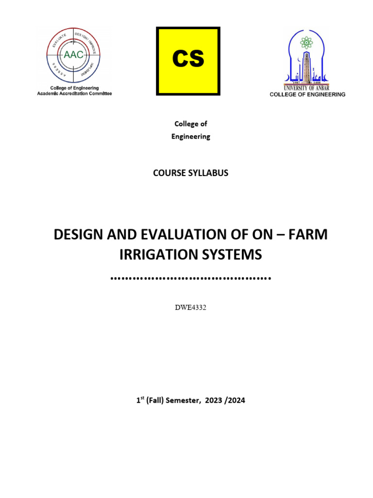 On-Farm Irrigation System Design Syllabus | PDF | Irrigation | Lecture