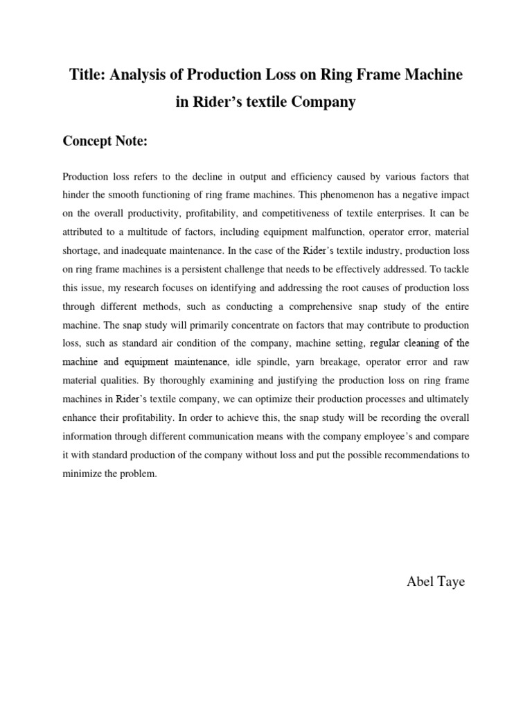 Ring Frame Production Loss Analysis | PDF