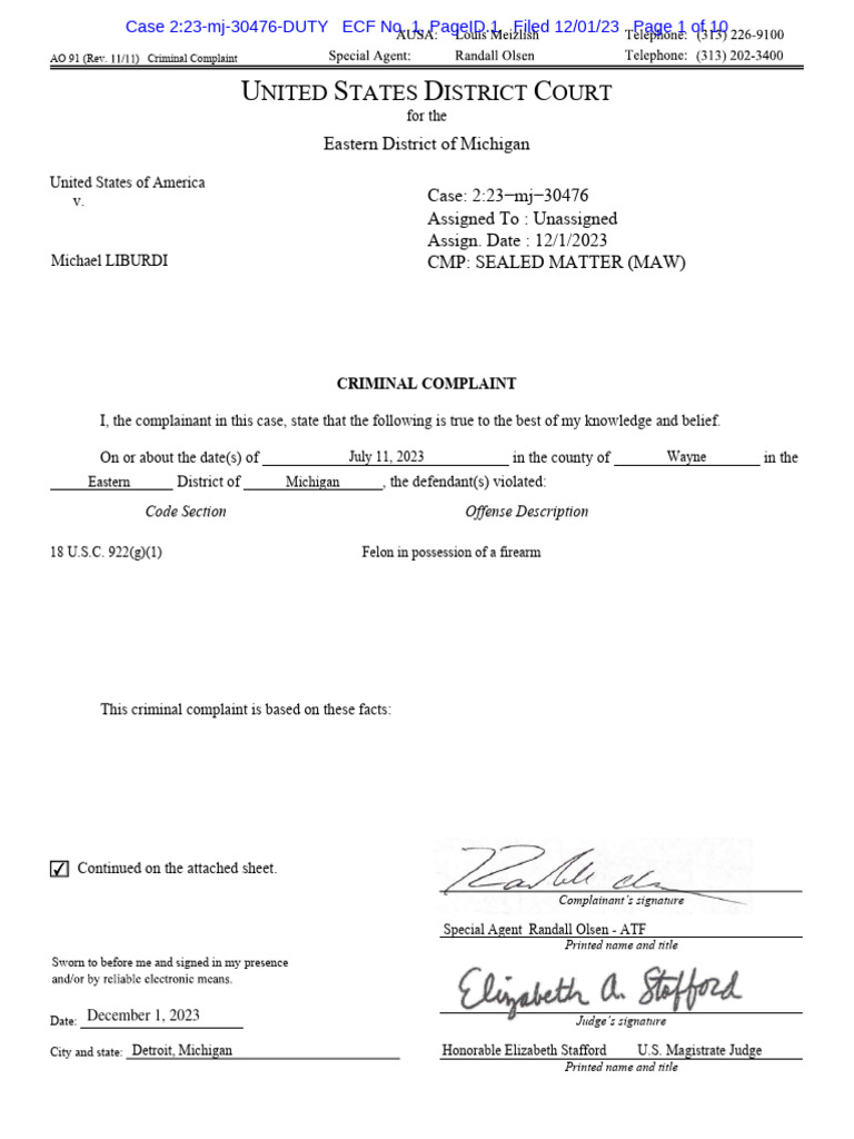 Michael Liburdi Criminal Complaint Dec. 1 2023 | PDF | Bureau Of ...