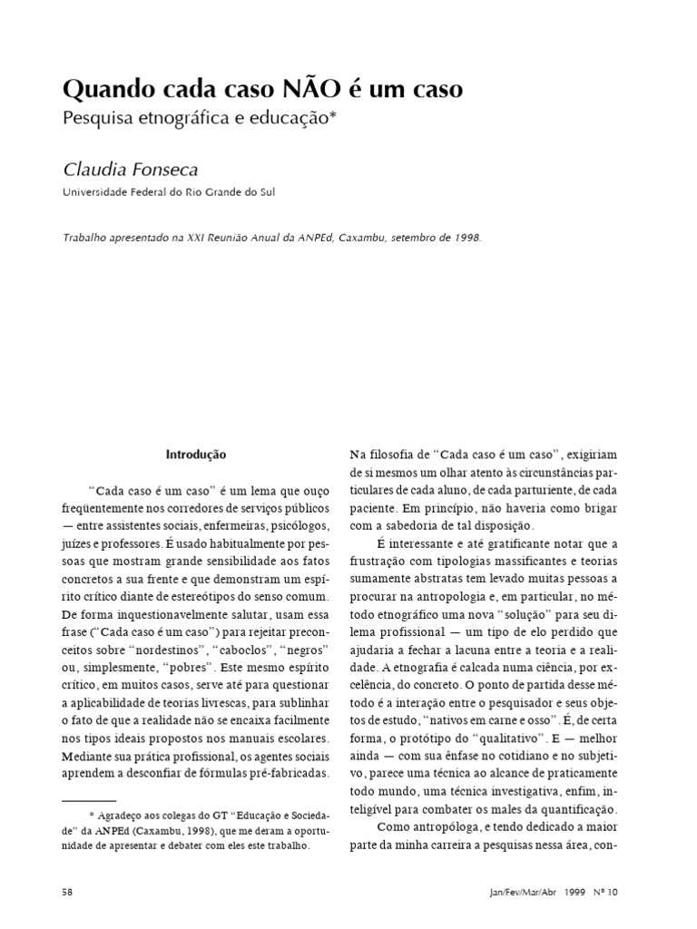 Fonseca, Claudia - Quando Cada Caso Nao e Um Caso | PDF | Etnografia | Sociologia