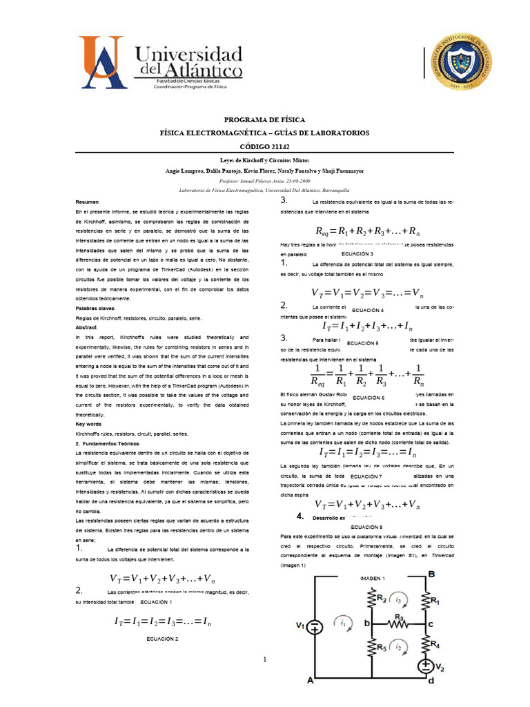 Laboratorio #9 | PDF | Resistencia Eléctrica y Conductancia | voltaje