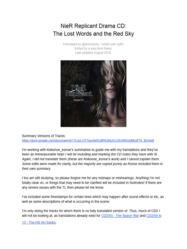 NieR Replicant Drama CD - ENG Translation | PDF
