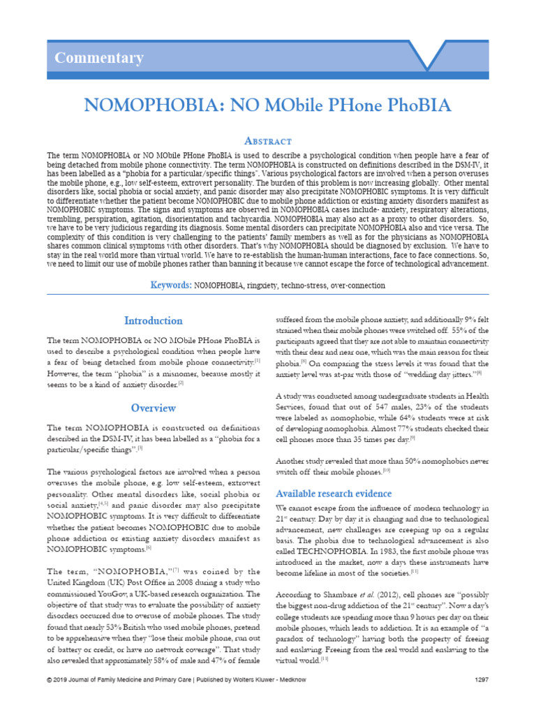 Research - Nomophobia | PDF | Abnormal Psychology | Psychology