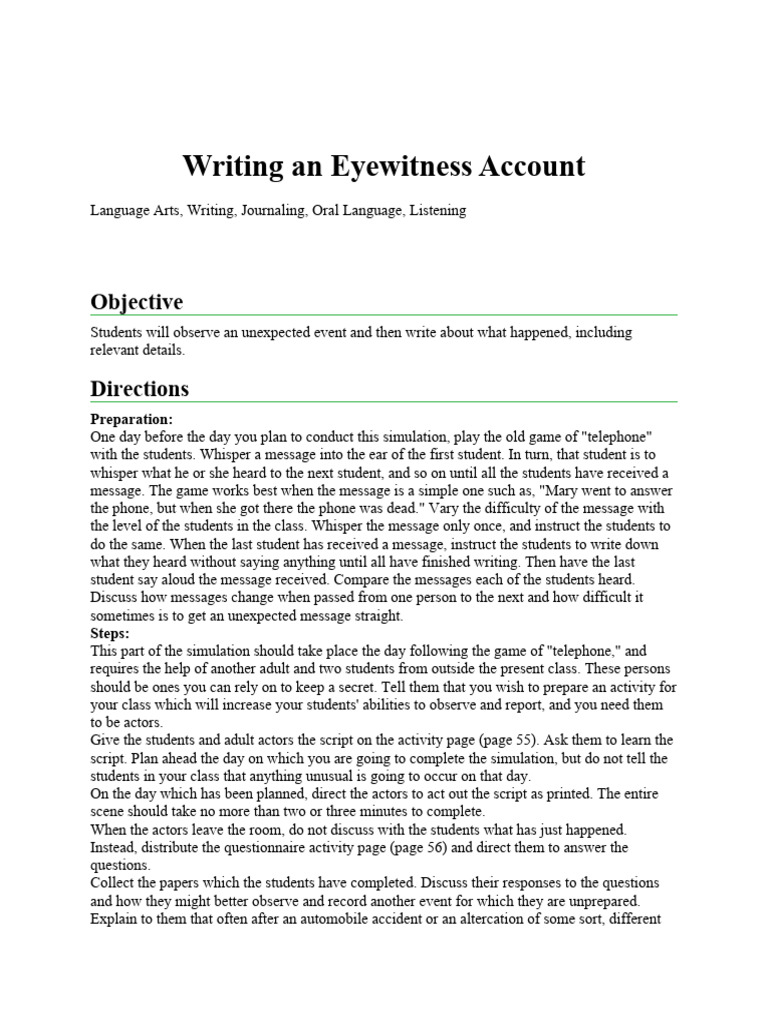 Writing An Eyewitness Account | PDF | Cognitive Science | Cognition