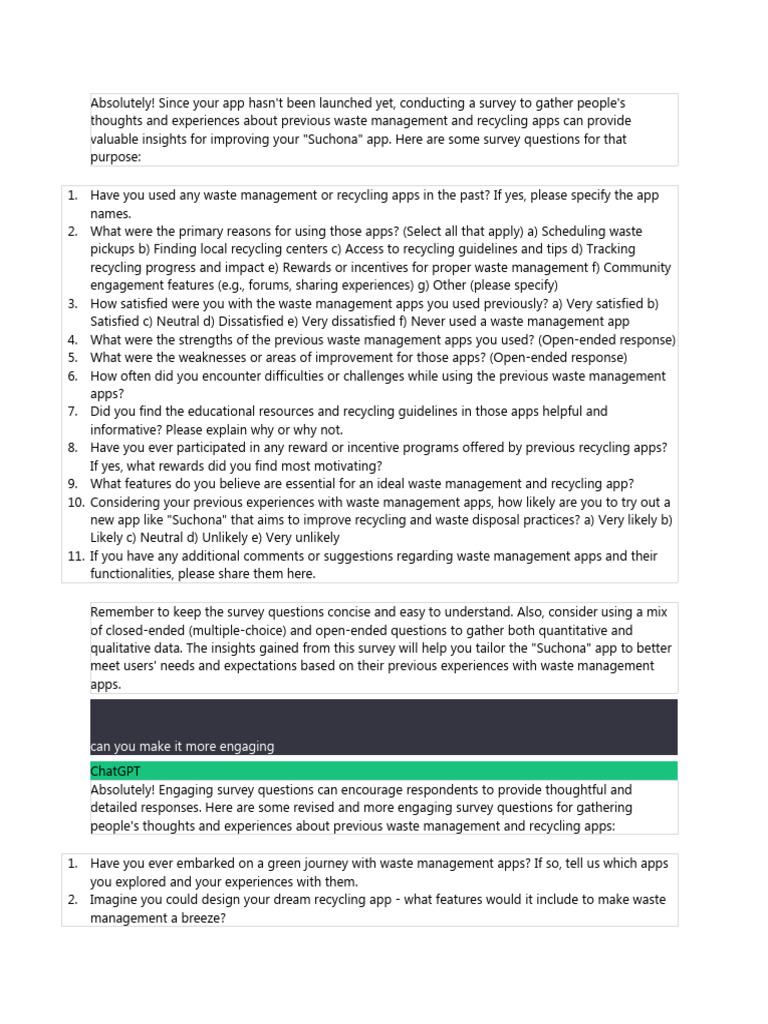 Survey Questions | PDF | Waste Management | Incentive