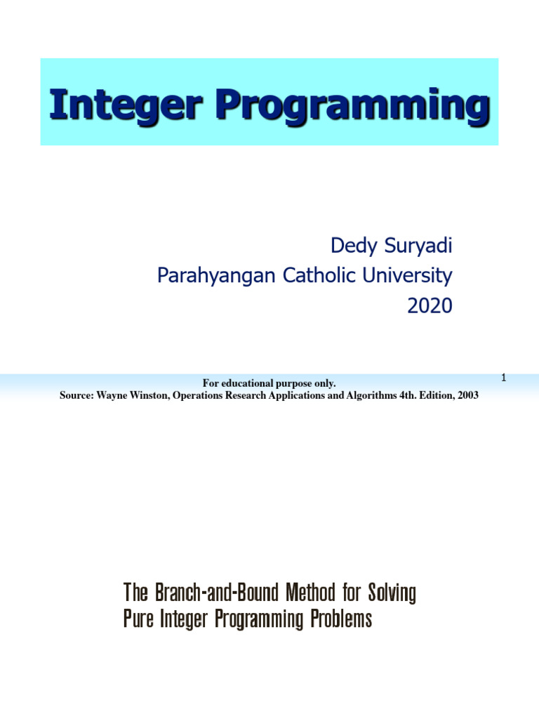 1314 Integer Programming 93 Pdf Mathematical Logic Computer 3803