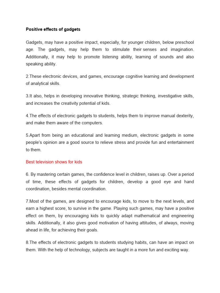 Positive Effects of Gadgets | PDF | Thought | Mobile Phones