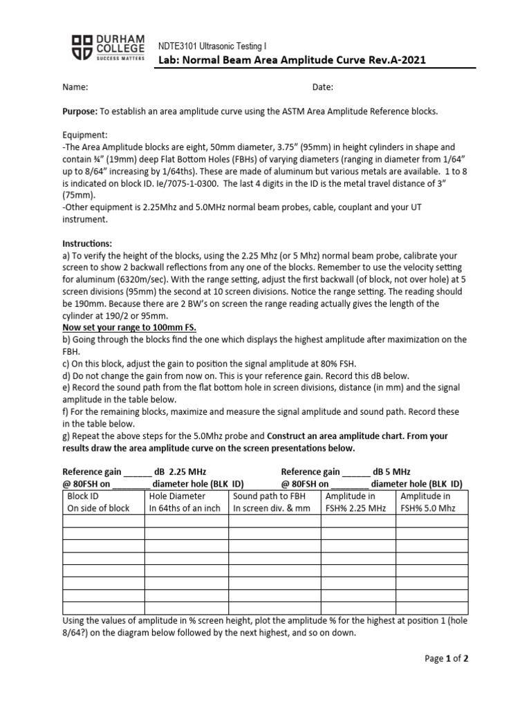 NDTE 3101 Lab5 NB Area Amplitude Curves-Rev.A | PDF | Amplitude | Metrology