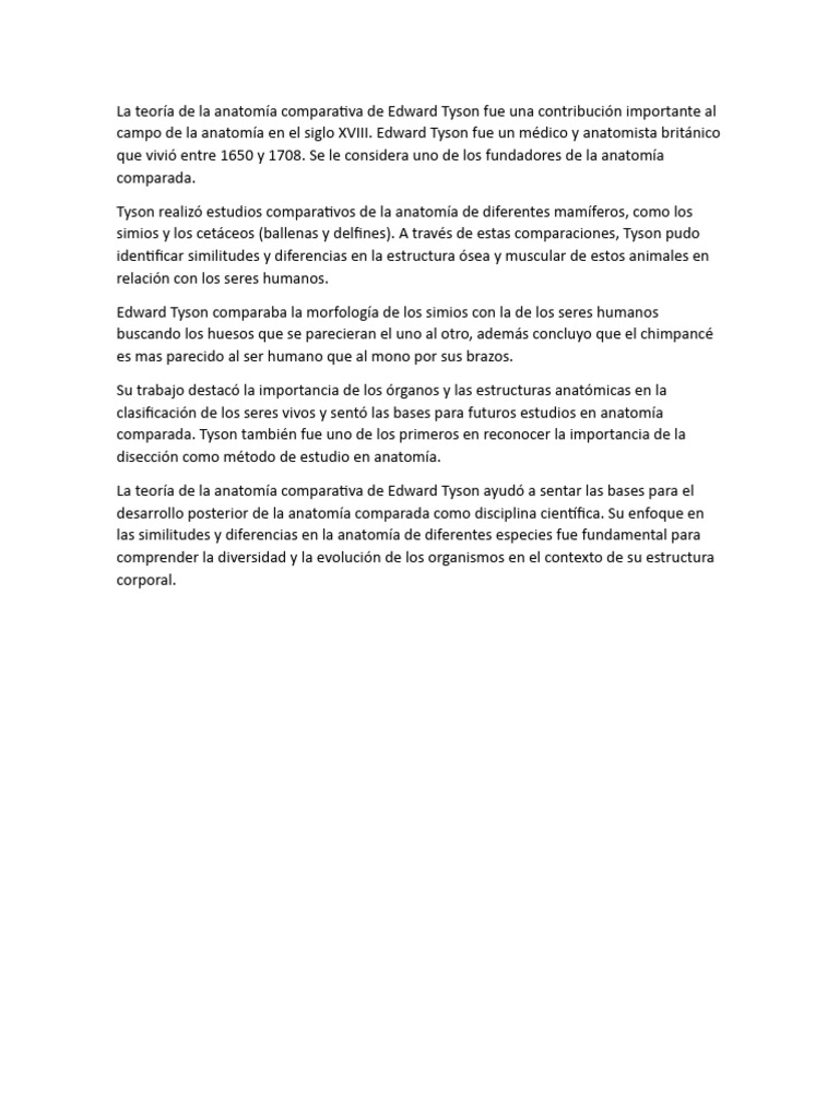 La Teoría de La Anatomía Comparativa de Edward Tyson Fue Una Contribución Importante Al Campo de ...