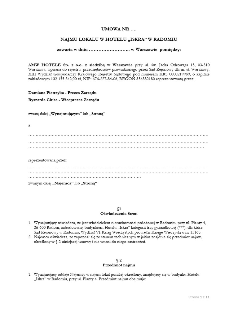 Z - NR 2 Wzór Umowy Iskra Restauracja | PDF