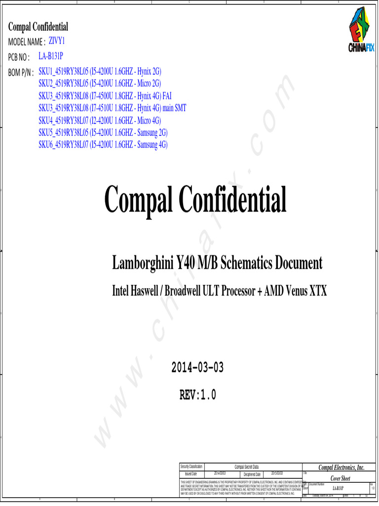 Lenovo Y40 Y50 (Compal LA-B131P) | PDF | Computer Hardware | Computer Engineering