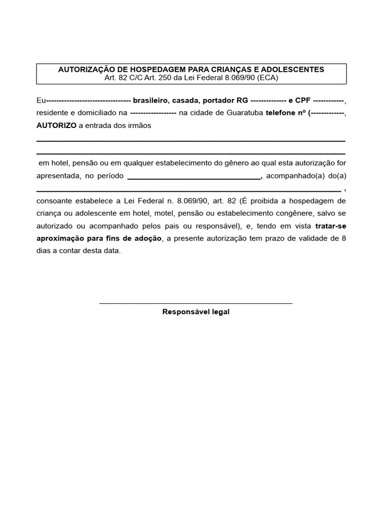 Autorização Hospedagem para Preencher | PDF Autorização Hospedagem para Preencher | PDF