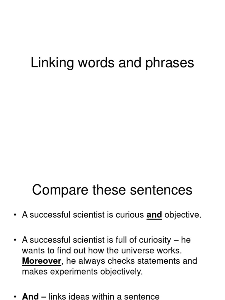 Linking Words and Phrases | PDF | Science | Sentence (Linguistics)