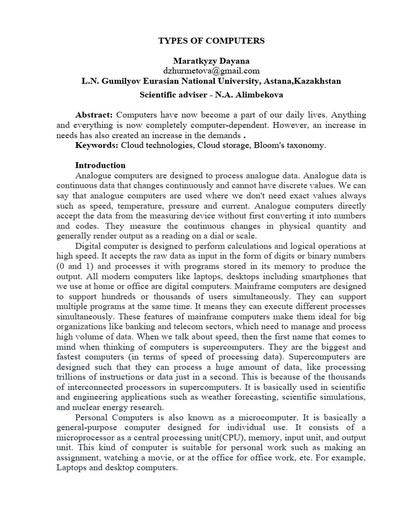 Types of Computers | PDF | Personal Digital Assistant | Central Processing Unit