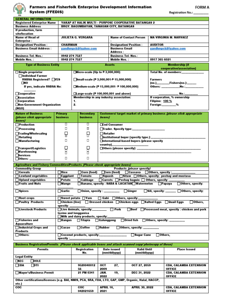 FORM A Agri Fisheries Enterprise Enrollment Form 05.24.2021 | PDF ...
