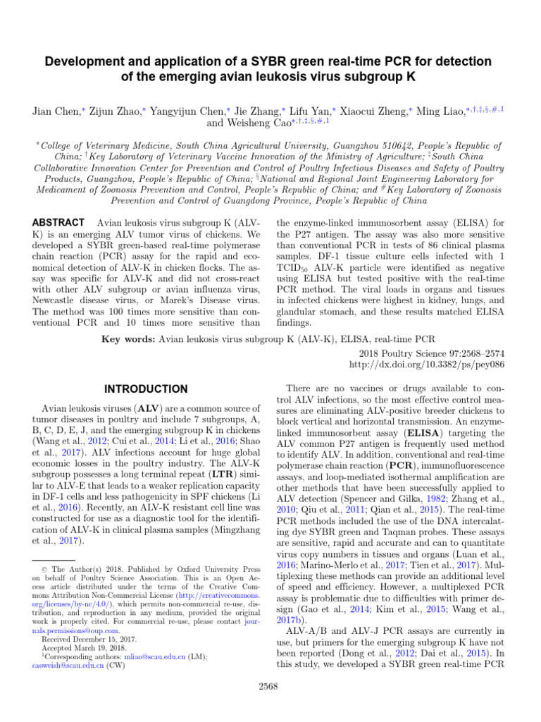 Development And Application Of A Sybr Green Real Time Pcr For D 2018 Poultry Pdf Real