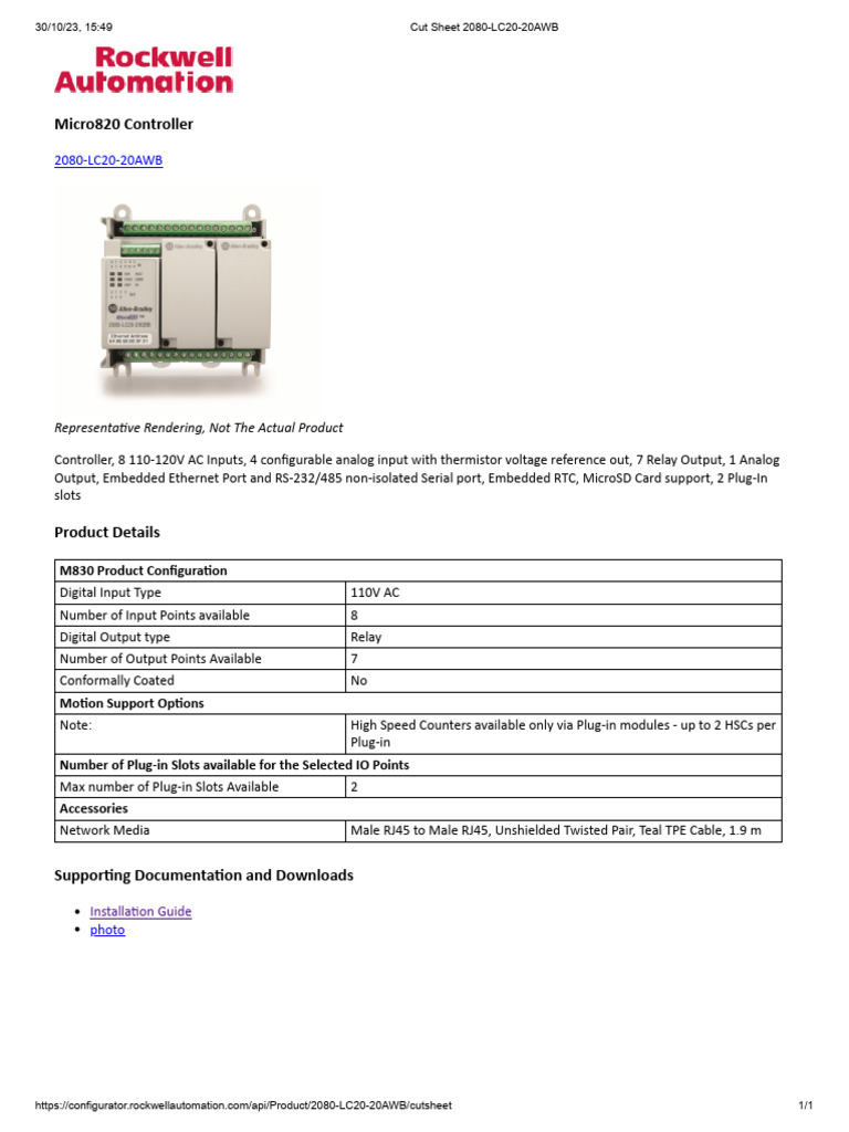 Cut Sheet 2080-LC20-20AWB | PDF