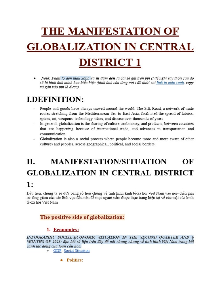 The Manifestations of Globalization in District 1 | PDF | Cost Of ...