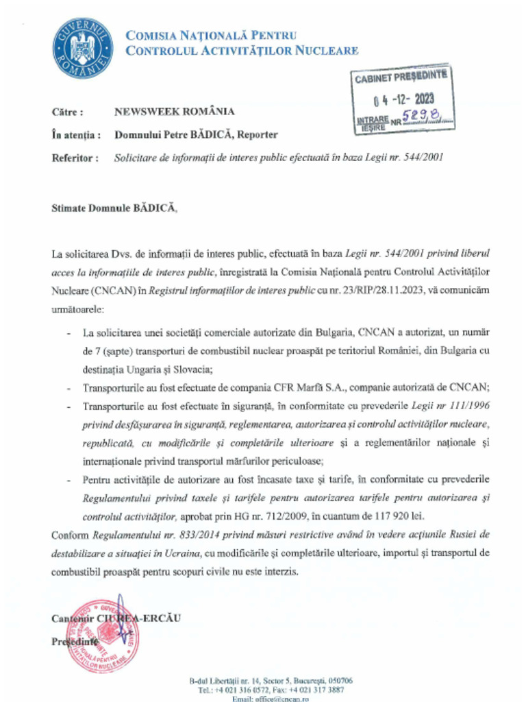 Raspuns CNCAN - Newsweek | PDF