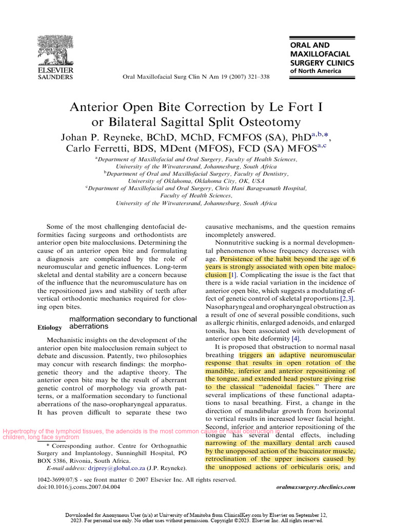 Correction of Ant Openbite Very Important Paper | PDF | Orthodontics | Face