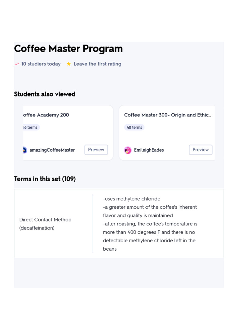 Coffee Master Program Flashcards - Quizlet | PDF | Coffee | Fair Trade