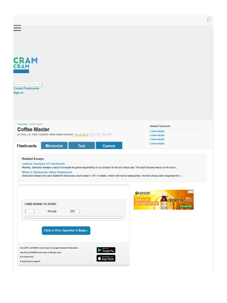 Coffee Master Flashcards - Cram - Com 4 | PDF | Coffee | Fair Trade