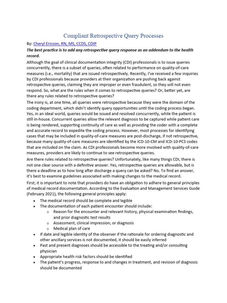 Compliant Retrospective Query Processes | PDF | Medical Diagnosis ...