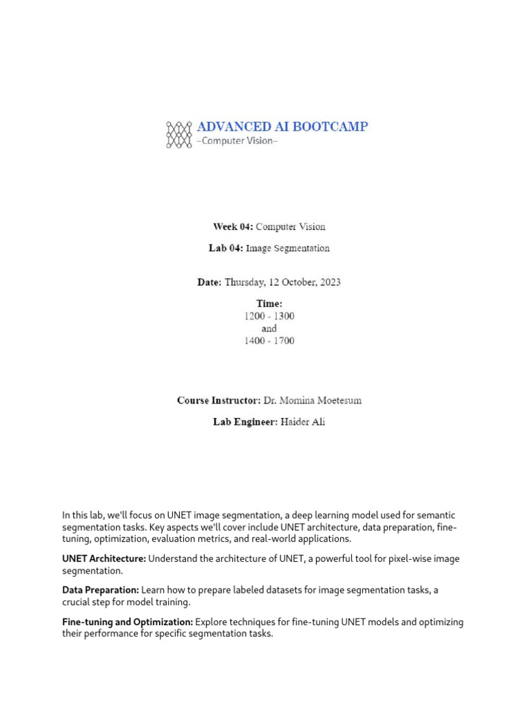 Lab 4 Image Segmentation Using U Net Pdf Algorithms Computing