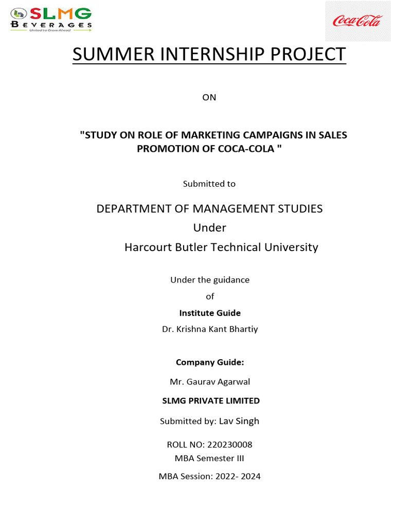 Internship Report. | PDF | The Coca Cola Company | Coca Cola
