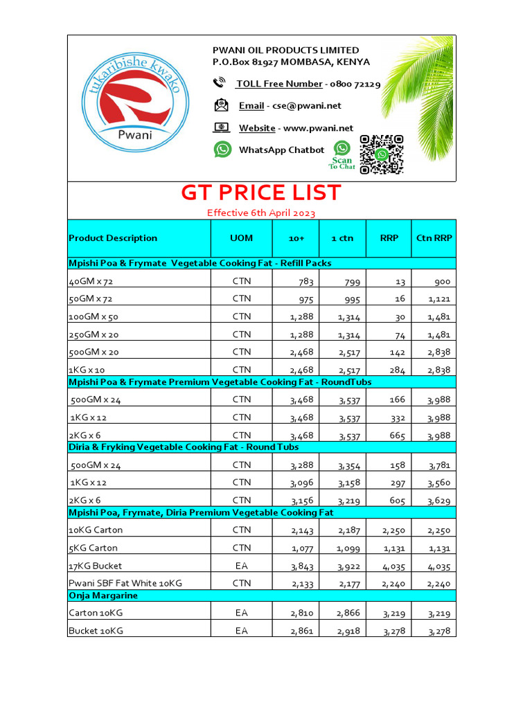 Price List | PDF | Foods | Food And Drink