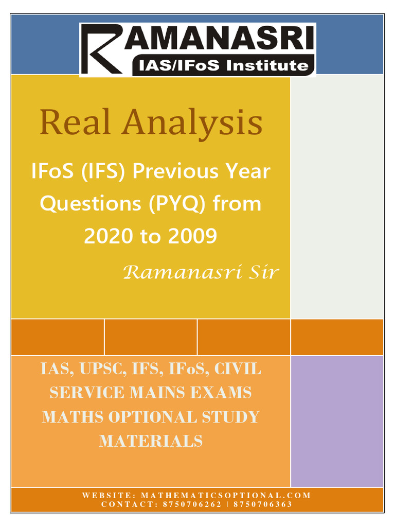 Indian Forest Service (IFoS-IFS) Mains Exam Maths Optional Real Analysis Previous Year Questions ...