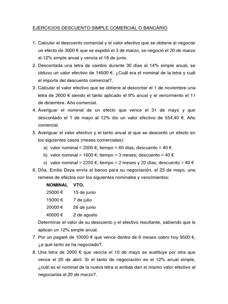 Ejercicios Descuento Simple | PDF