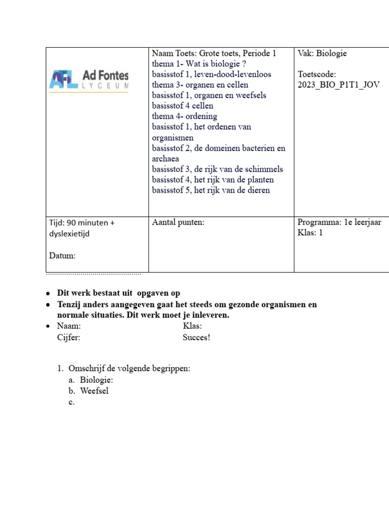 Groete Toets Klas 1 | PDF