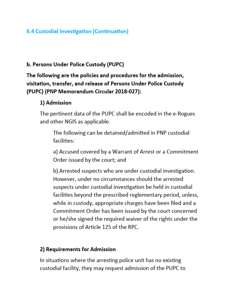 Lecture 9 - Persons Under Police Custody (PUPC) | PDF | Arrest ...
