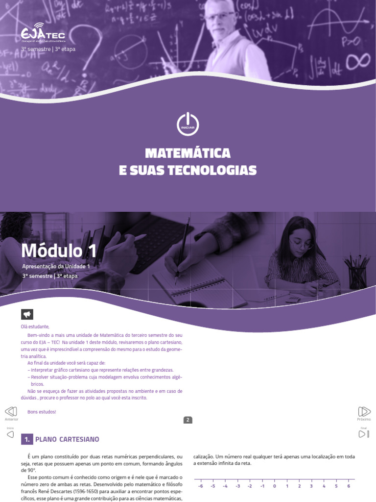 3º Semestre - Eja Tec - Matemática - Mod 1 - Unidade 1 - 3 Etapa | PDF | Sistema de coordenada ...