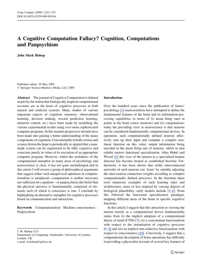 A Cognitive Computation Fallacy Cognitio | PDF | Consciousness | Mind