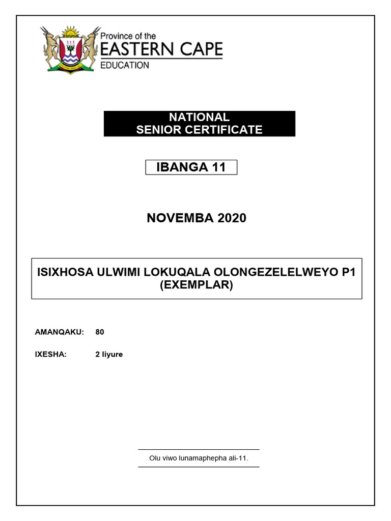 Xhosa Fal P1 GR11 QP Nov2020 | PDF | Bantu | Languages