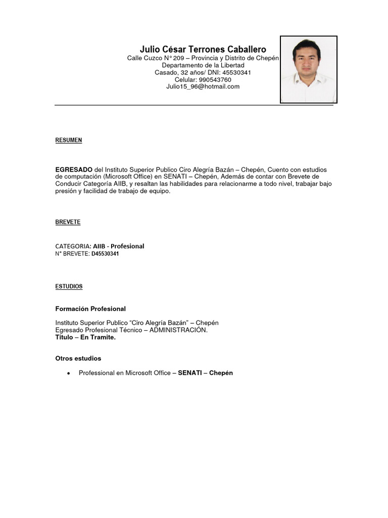 Julio César Terrones Caballero - Curriculum Vitae - 2021 | PDF | Perú | Minería