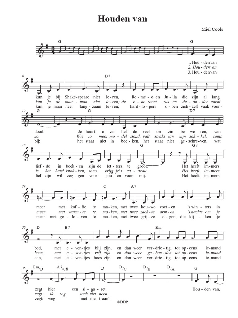 Houden Van - Miel Cools - in G | PDF