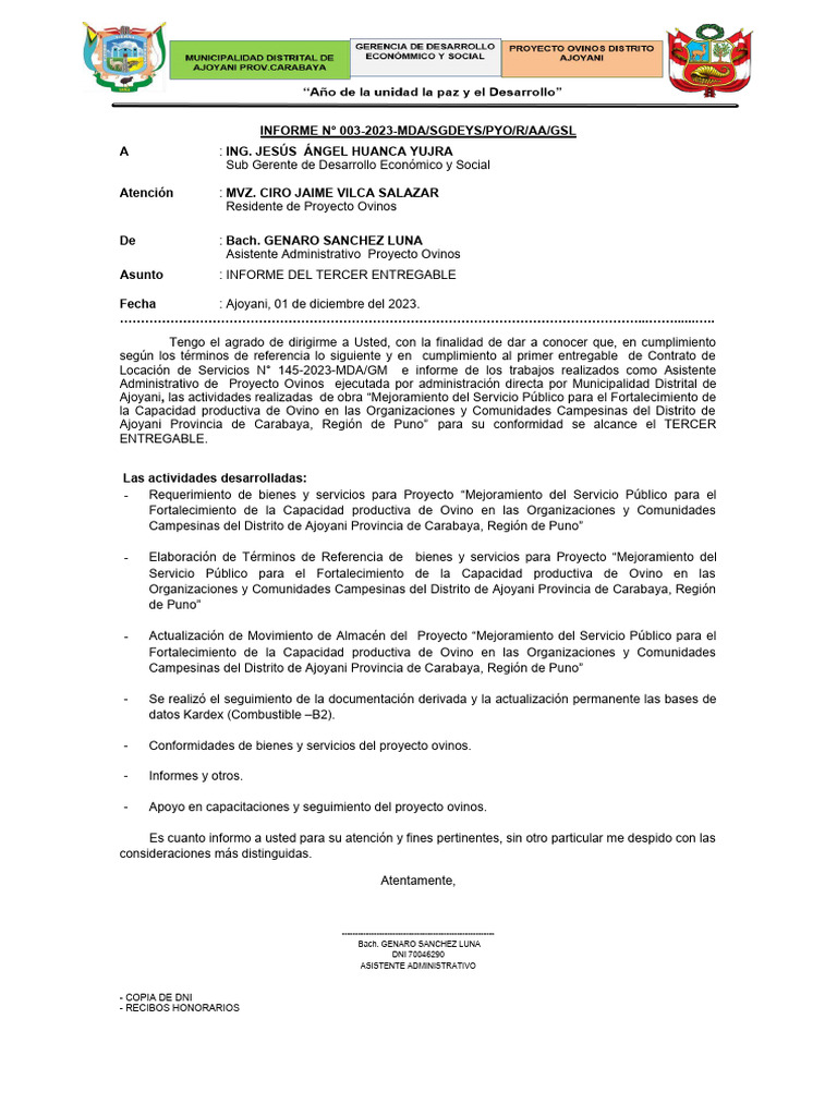 Informe de Asistente Administartivo | PDF