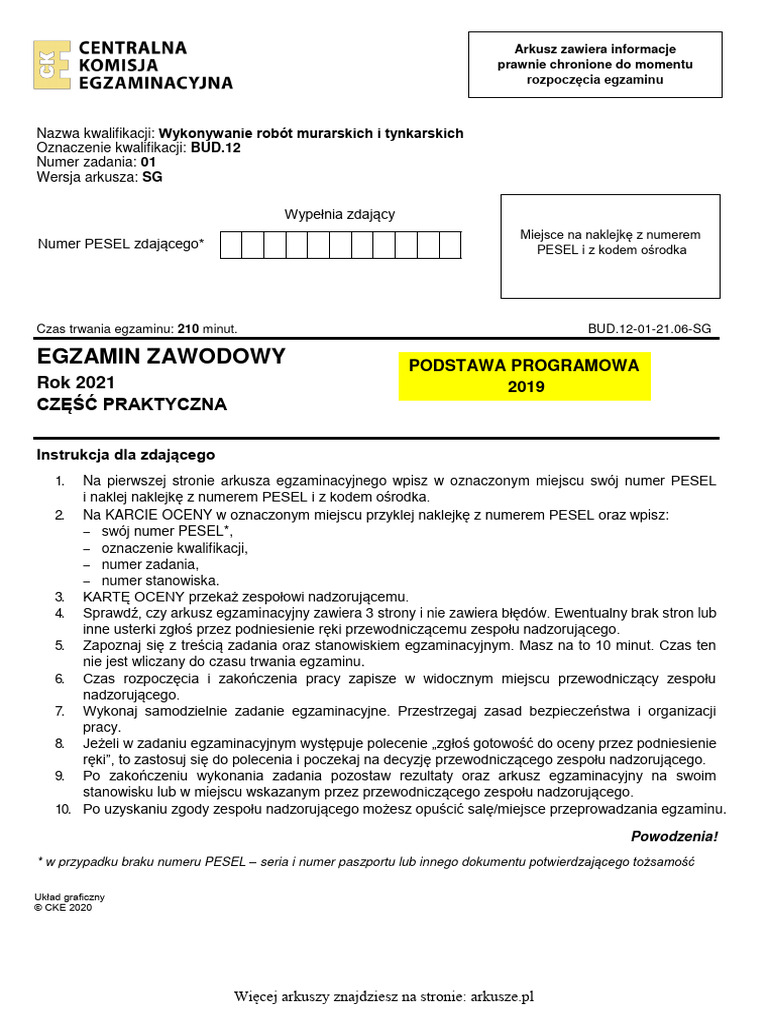 Bud12 2021 Czerwiec Egzamin Zawodowy Praktyczny | PDF Bud12 2021 Czerwiec Egzamin Zawodowy Praktyczny | PDF